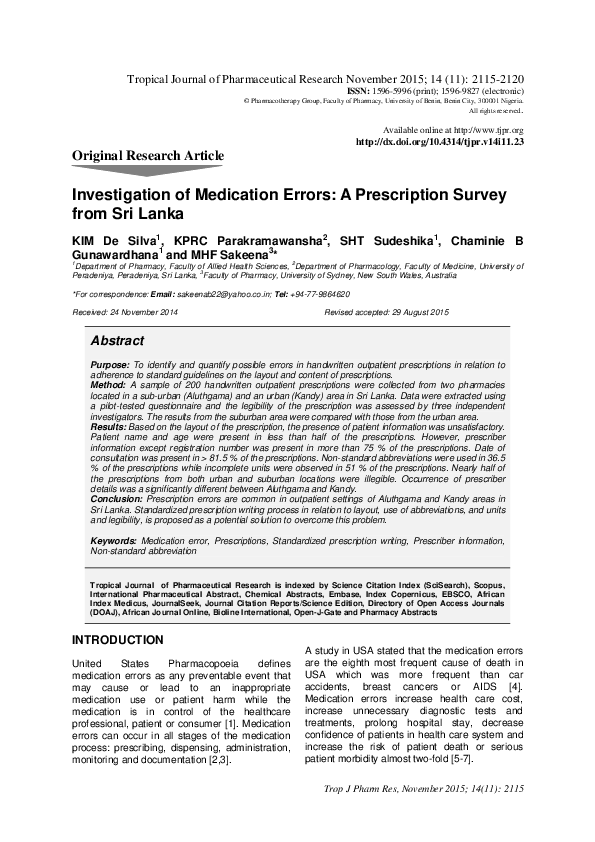 (PDF) Investigation of Medication Errors: A Prescription Survey from ...