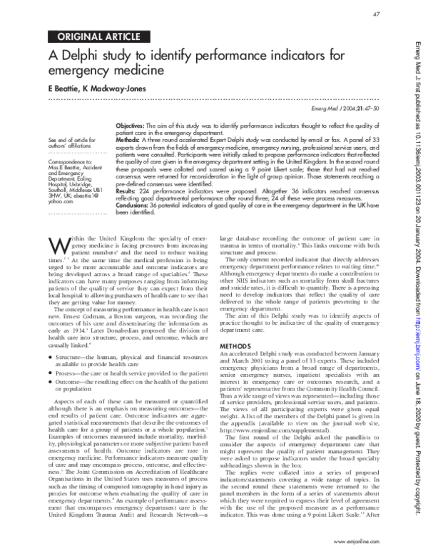 A Delphi study to identify performance indicators for emergency medicine