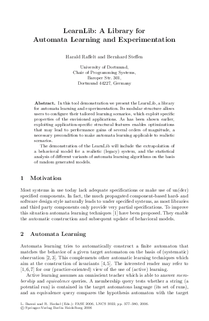 (PDF) LearnLib: A Library for Automata Learning and Experimentation