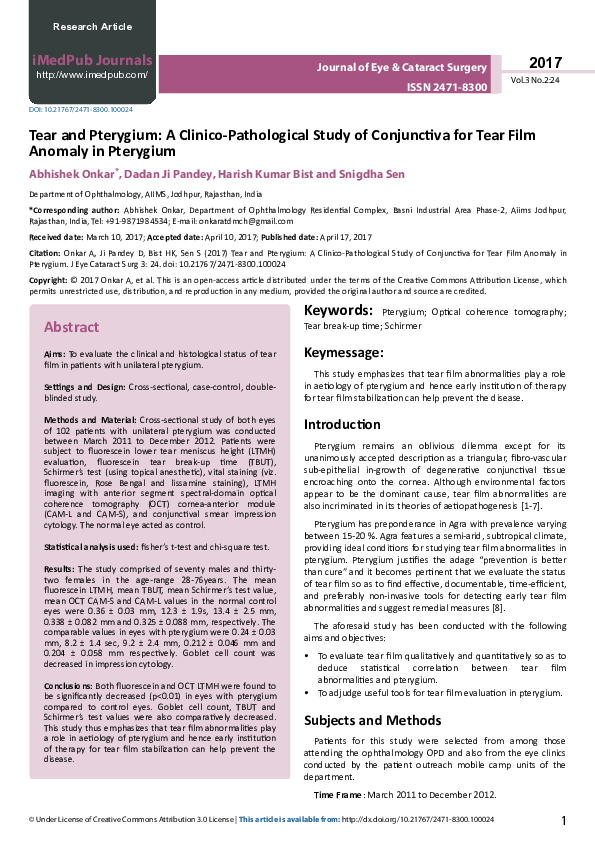 (PDF) Tear and Pterygium: A Clinico-Pathological Study of Conjunctiva ...
