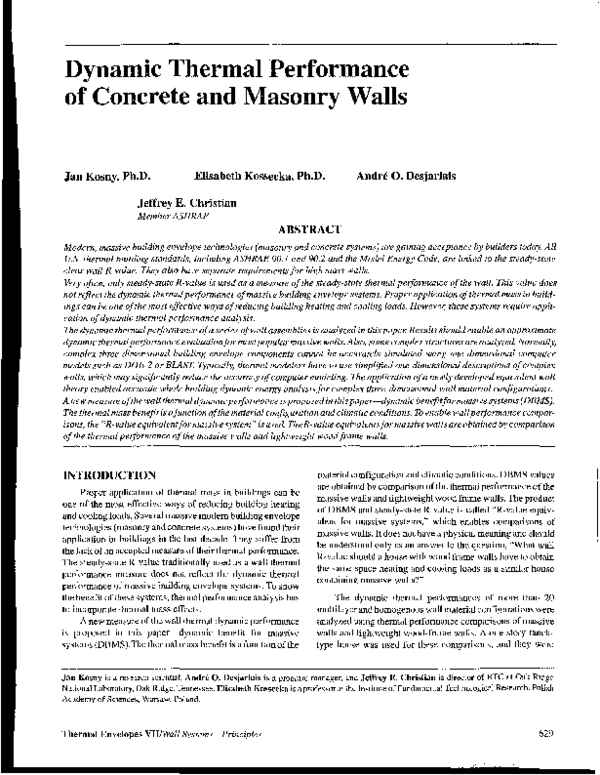 (PDF) Dynamic Thermal Performance of Concrete and Masonry Walls