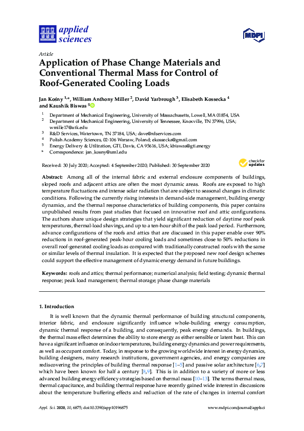 (PDF) Application of Phase Change Materials and Conventional Thermal Mass for Control of Roof ...