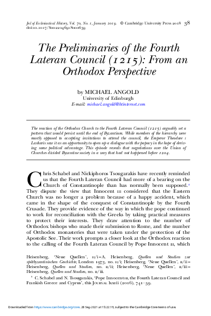 (PDF) The Preliminaries of the Fourth Lateran Council (1215): From an ...