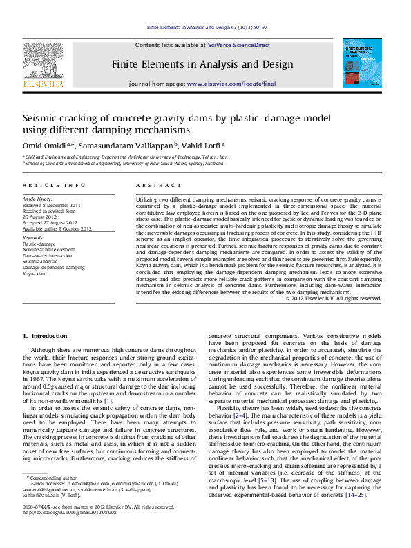 (PDF) Seismic cracking of concrete gravity dams by plastic–damage model using different damping ...