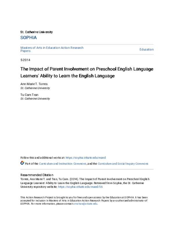 (PDF) The Impact of Parent Involvement on Preschool English Language ...