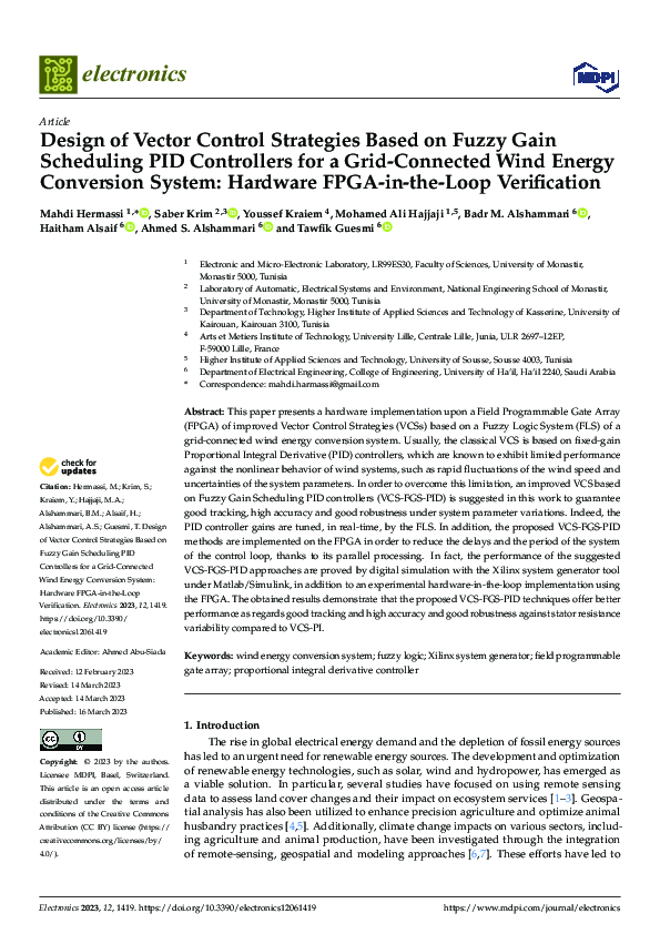 (PDF) Design of Vector Control Strategies Based on Fuzzy Gain Scheduling PID Controllers for a ...