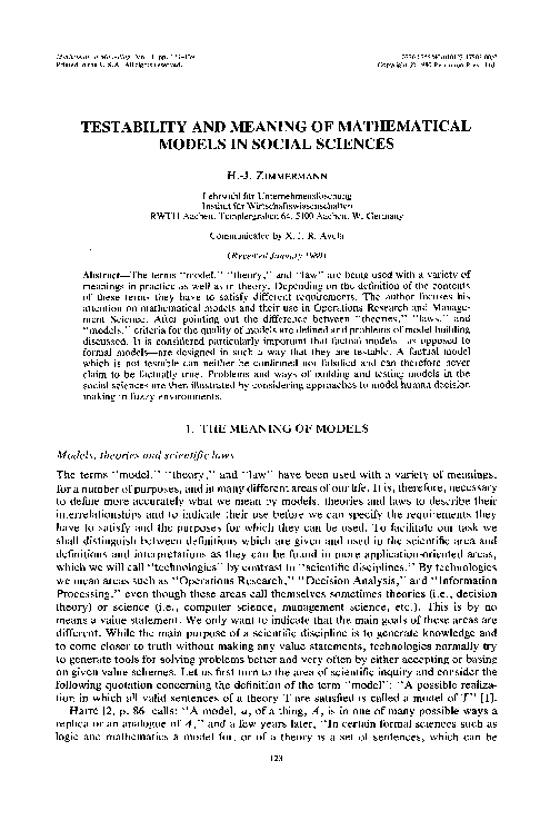 (PDF) Testability and Quality of Mathematical Models in Social Sciences
