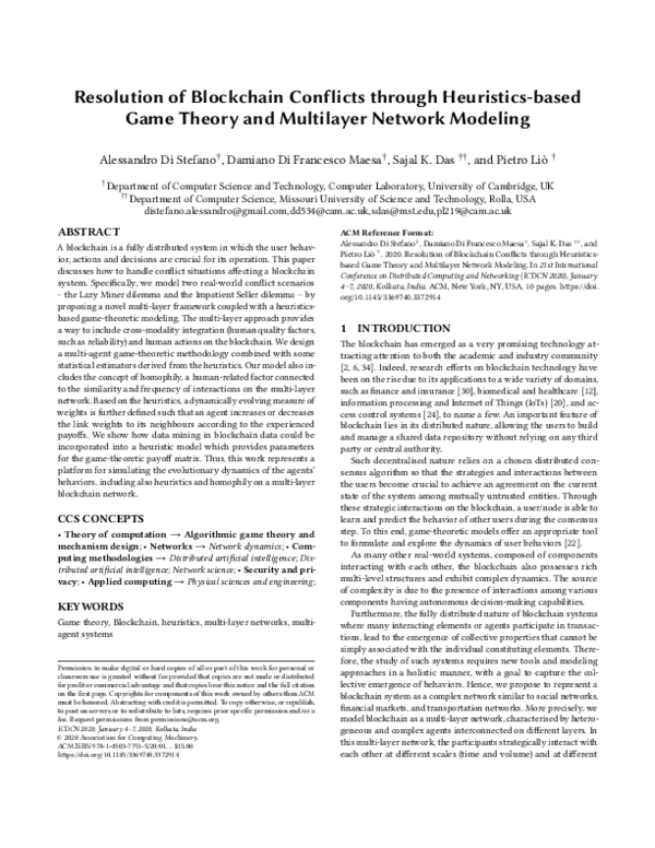 Pdf Resolution Of Blockchain Conflicts Through Heuristics Based Game Theory And Multilayer