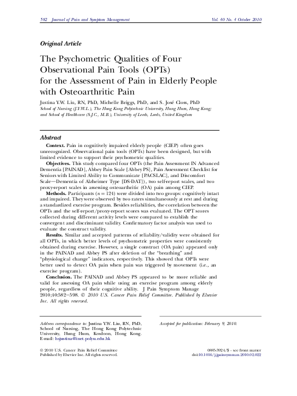 (PDF) The Psychometric Qualities of Four Observational Pain Tools (OPTs ...