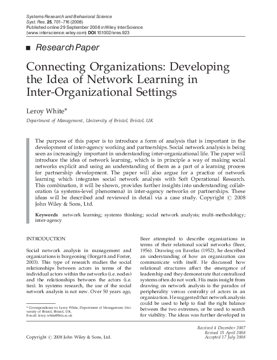 (PDF) Connecting organizations: Developing the idea of network learning ...