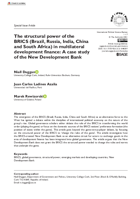 (PDF) The structural power of the BRICS (Brazil, Russia, India, China ...