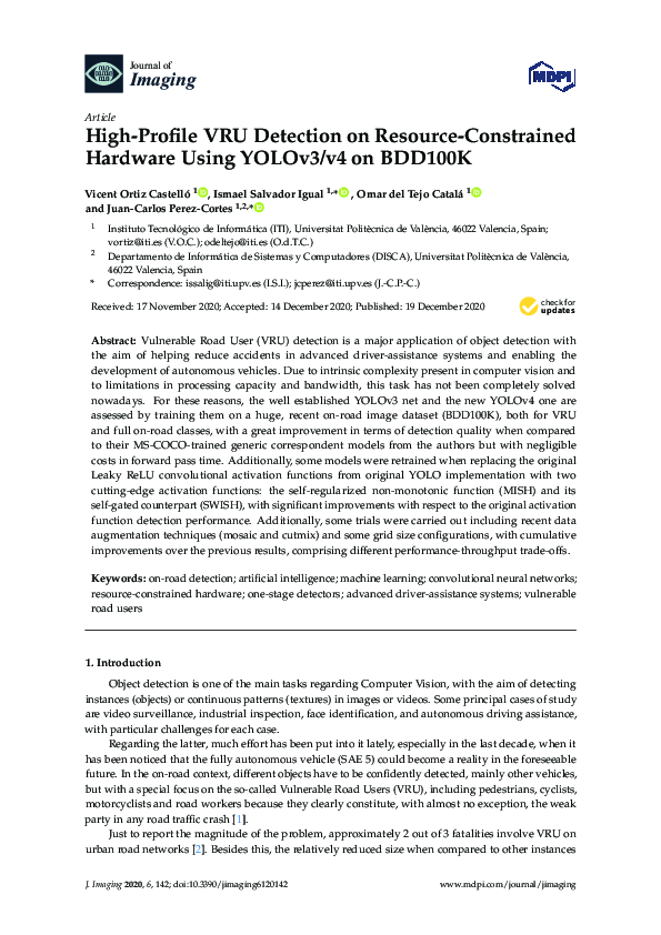 Pdf High Profile Vru Detection On Resource Constrained Hardware Using Yolov3v4 On Bdd100k