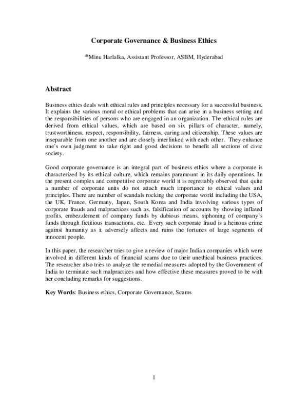 (PDF) Corporate Governance & Business Ethics
