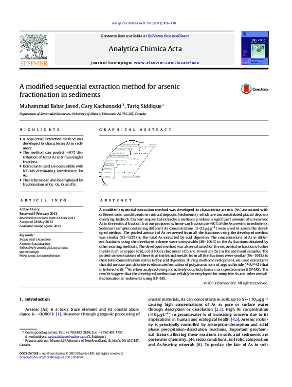 (PDF) A modified sequential extraction method for arsenic fractionation in sediments
