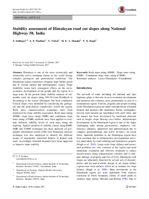 (PDF) Stability assessment of Himalayan road cut slopes along National ...
