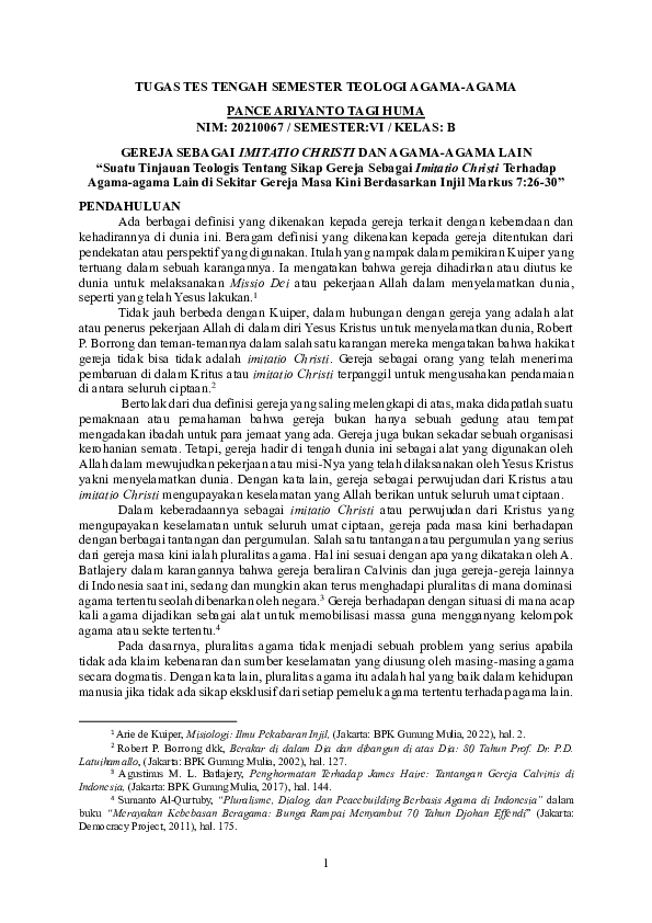 (PDF) GEREJA SEBAGAI IMITATIO CHRISTI DAN AGAMA-AGAMA LAIN “Suatu ...