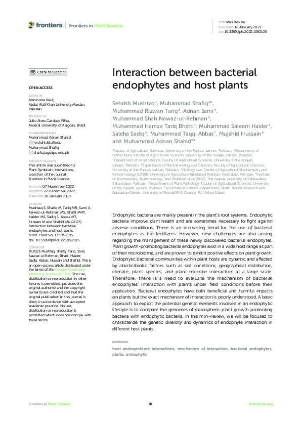 (PDF) Interaction between bacterial endophytes and host plants