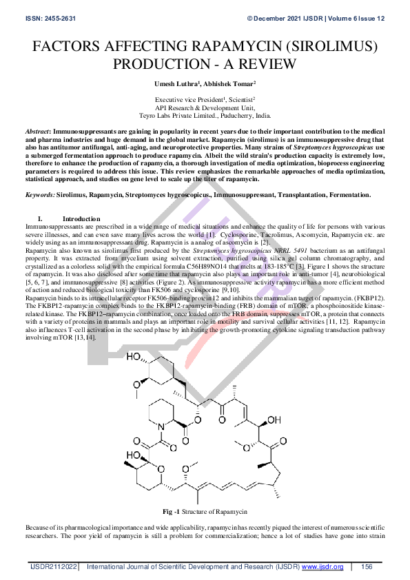(PDF) Factors Affecting Rapamycin (Sirolimus) Production-A Review