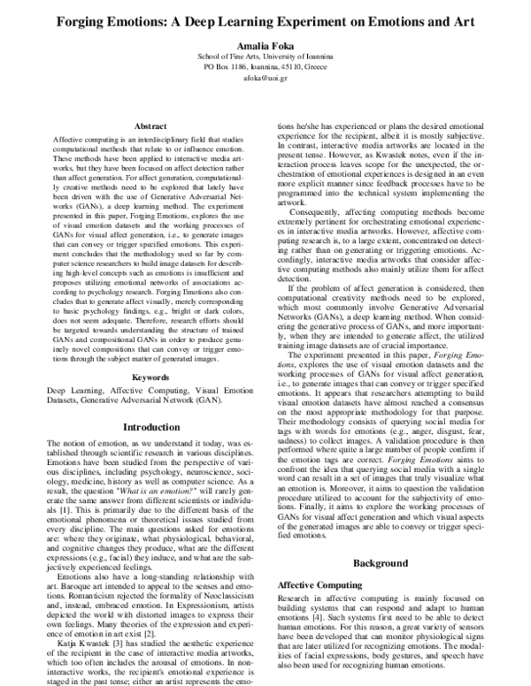(PDF) Forging Emotions: A Deep Learning Experiment on Emotions and Art