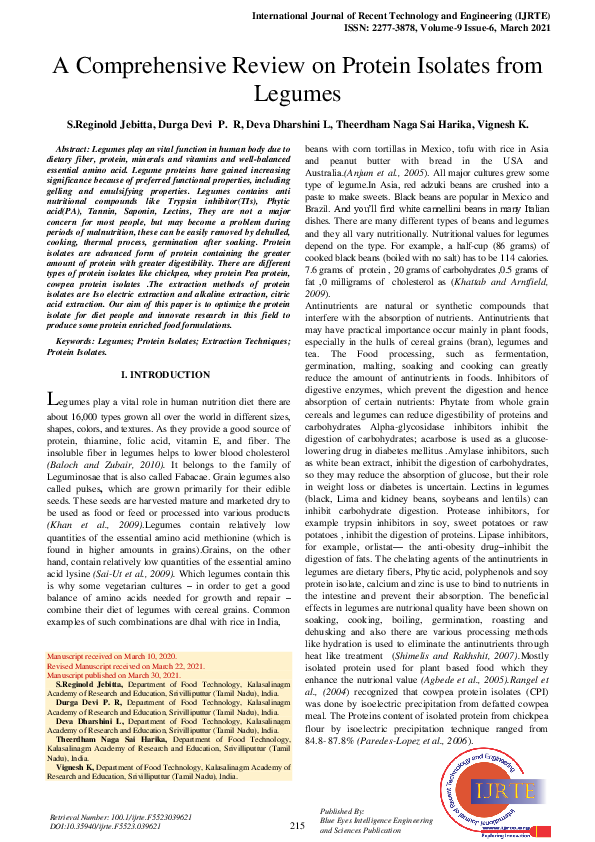 (PDF) A Comprehensive Review on Protein Isolates from Legumes