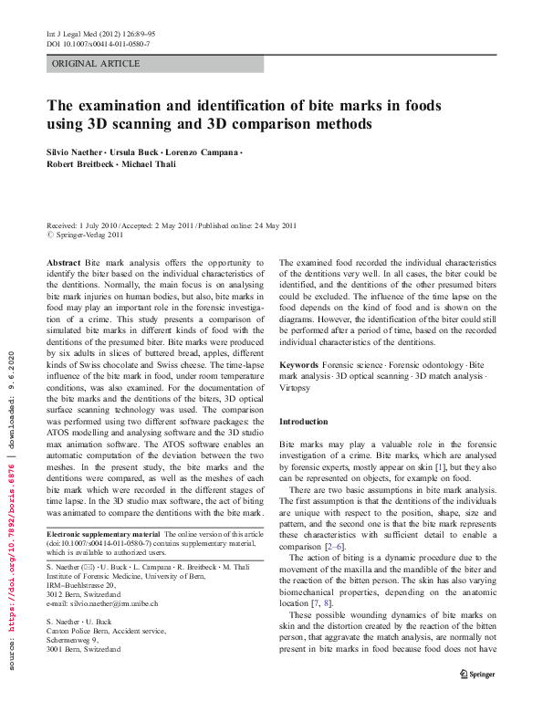 (PDF) The examination and identification of bite marks in foods using ...