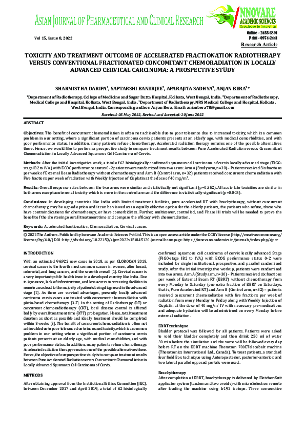 (PDF) TOXICITY AND TREATMENT OUTCOME OF ACCELERATED FRACTIONATION ...