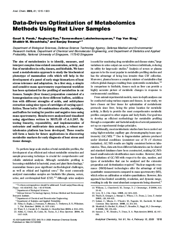 (PDF) Data-Driven Optimization of Metabolomics Methods Using Rat Liver Samples