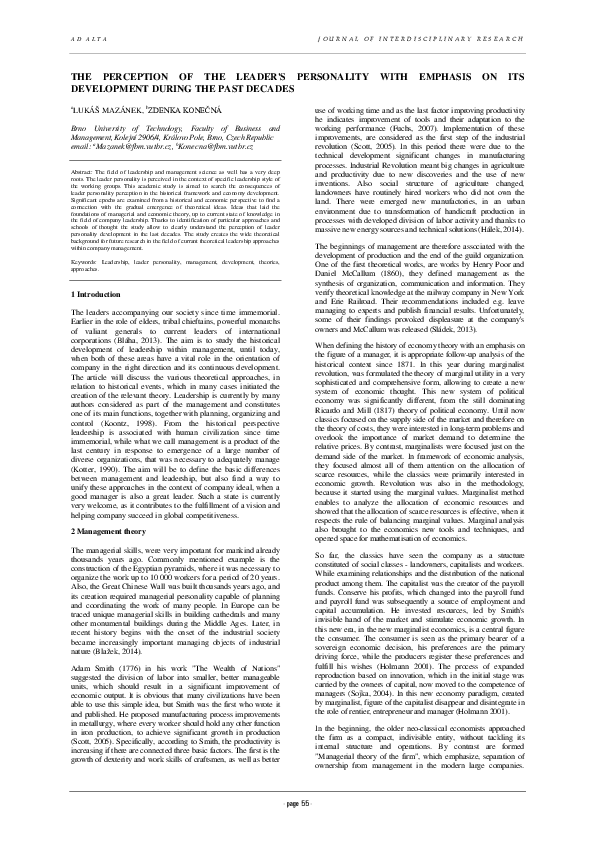 (PDF) The Perception of the Leader's Personality with Emphasis on Its ...