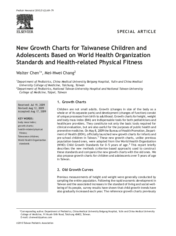 (PDF) New growth charts for taiwanese children and adolescents based on ...