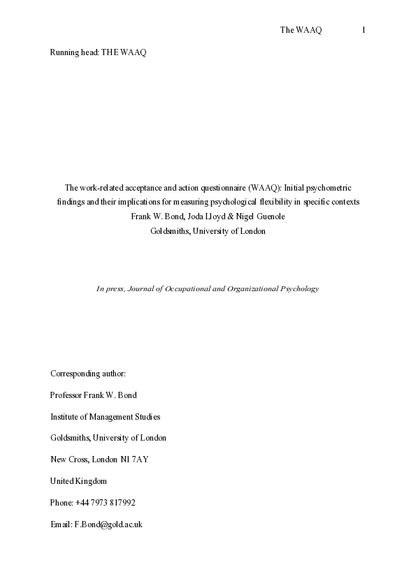 (PDF) The WAAQ 1 Running head : THE WAAQ The work-related acceptance ...
