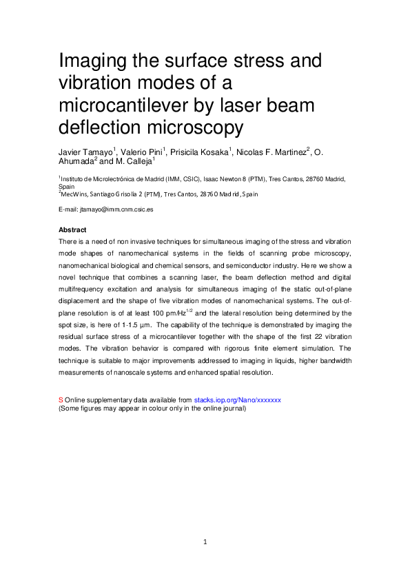 Pdf Imaging The Surface Stress And Vibration Modes Of A Microcantilever By Laser Beam
