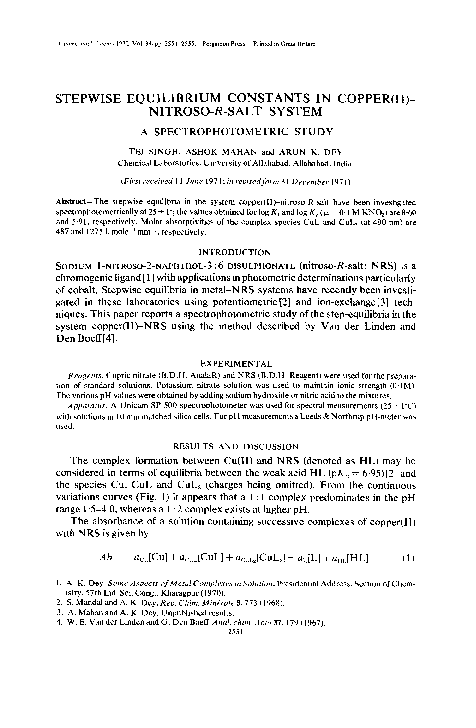 (PDF) Stepwise equilibrium constants in copper(II)-nitroso-R-salt ...