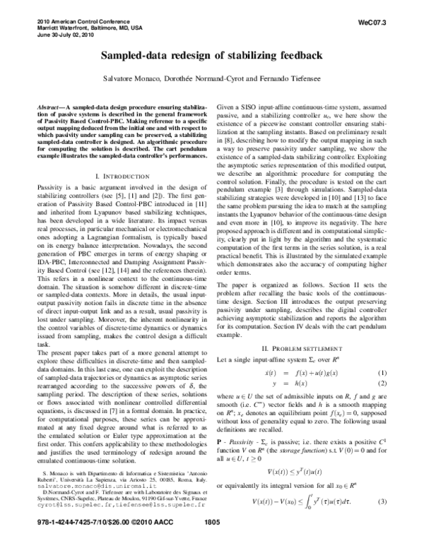 (PDF) Sampled-data redesign of stabilizing feedback
