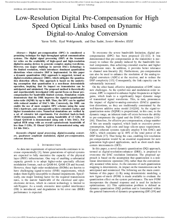 (PDF) Low-Resolution Digital Pre-Compensation for High-Speed Optical Links Based on Dynamic ...