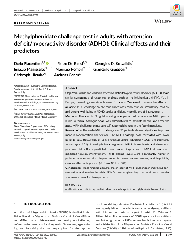 (PDF) Methylphenidate challenge test in adults with attention deficit ...