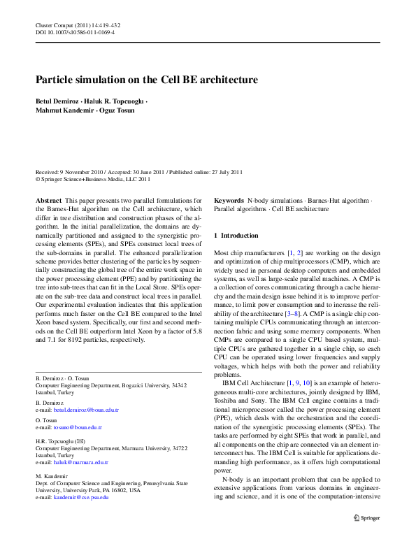 Pdf Particle Simulation On The Cell Be Architecture Barış Demiröz