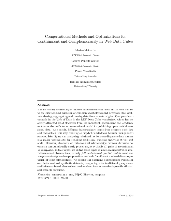 Pdf Computational Methods And Optimizations For Containment And Complementarity In Web Data Cubes