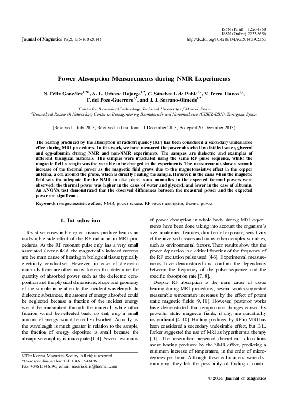 (PDF) Power Absorption Measurements during NMR Experiments