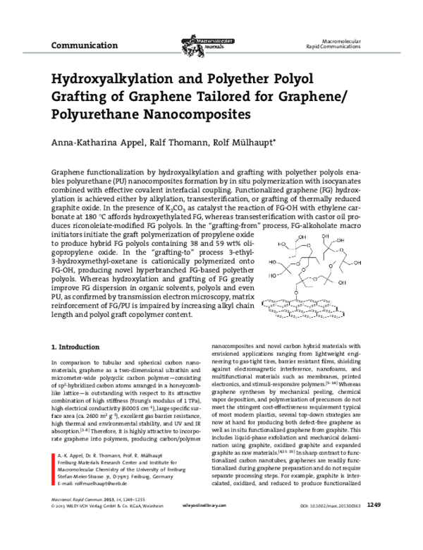 (PDF) Hydroxyalkylation and Polyether Polyol Grafting of Graphene Tailored for Graphene ...