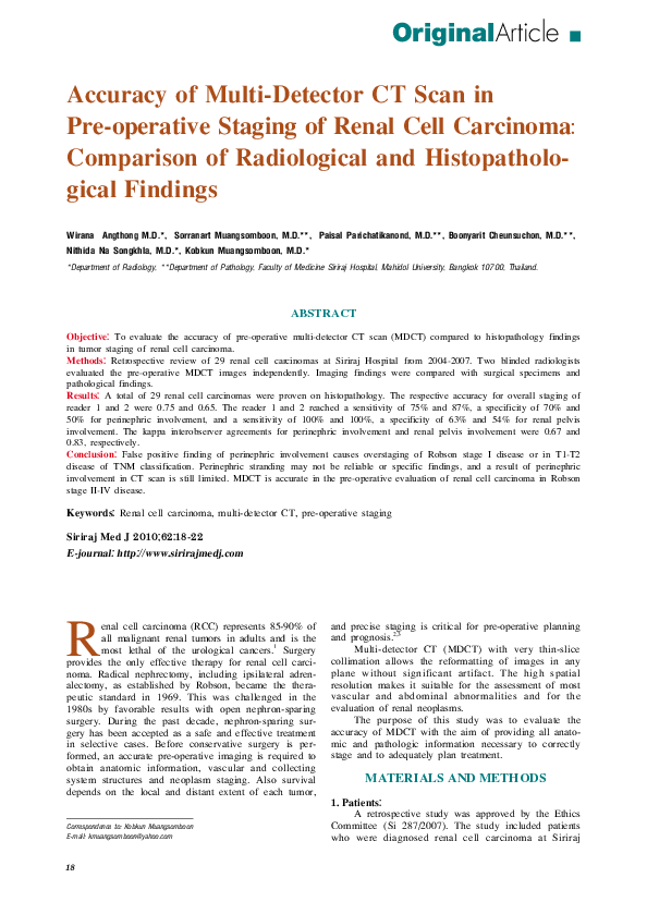 (PDF) Accuracy of Multi-Detector CT Scan in Pre-operative Staging of Renal Cell Carcinoma ...