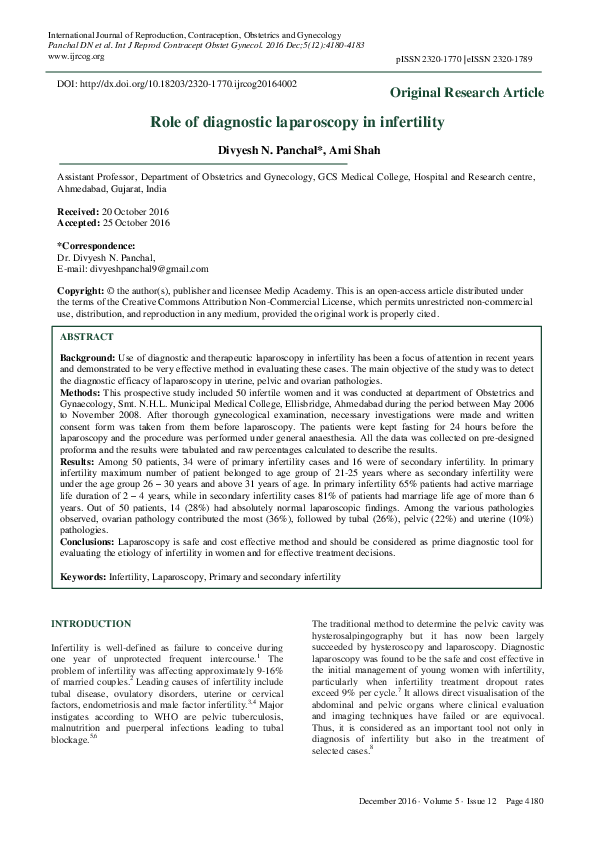 (PDF) Role of diagnostic laparoscopy in infertility
