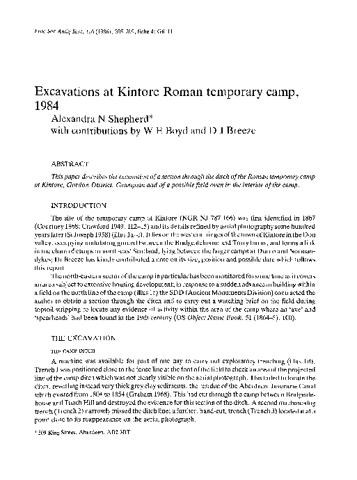 (PDF) Kintore Roman Camp Excavation Findings