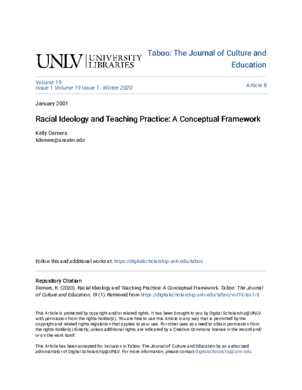 (PDF) Racial Ideology and Teaching Practice: A Conceptual Framework
