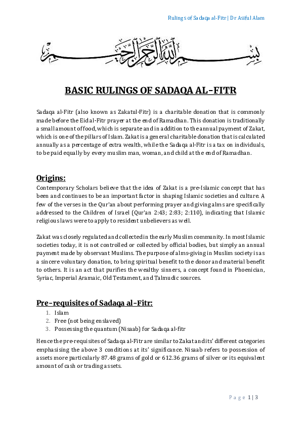 (PDF) Sadaqa al-Fitr Basics