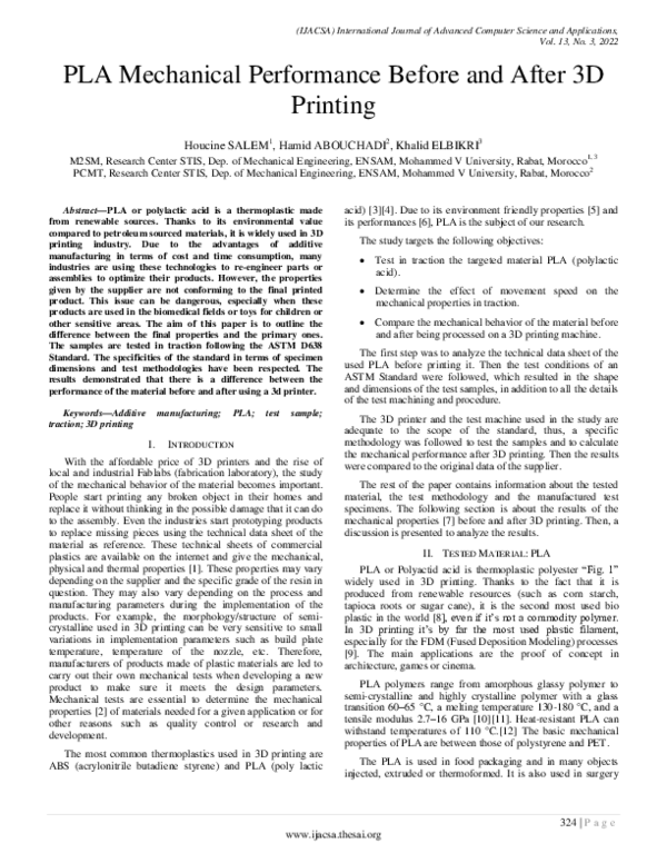 (PDF) PLA Mechanical Performance Before and After 3D Printing