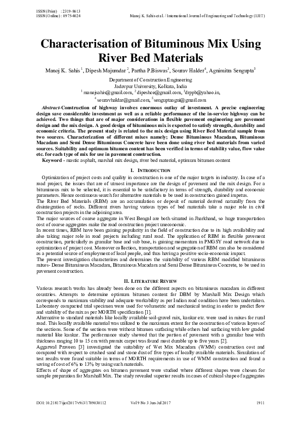 (PDF) Characterisation of Bituminous Mix Using River Bed Materials