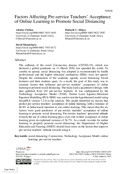 Pdf Factors Affecting Pre Service Teachers Acceptance Of Online Learning To Promote Social