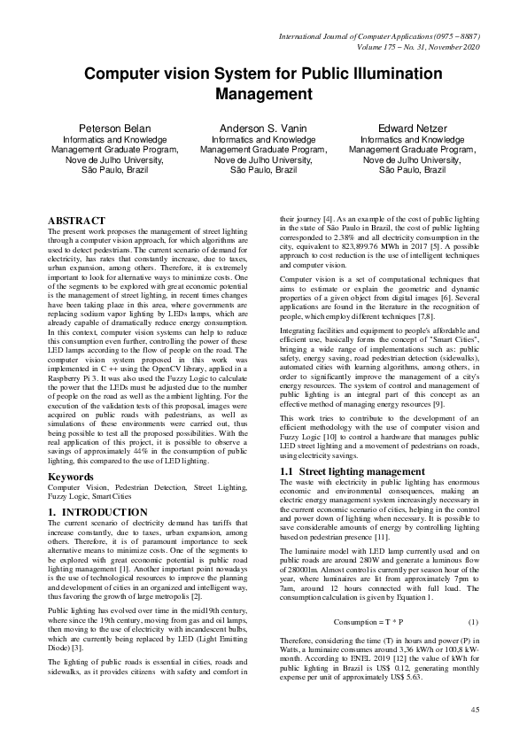 Pdf Computer Vision System For Public Illumination Management