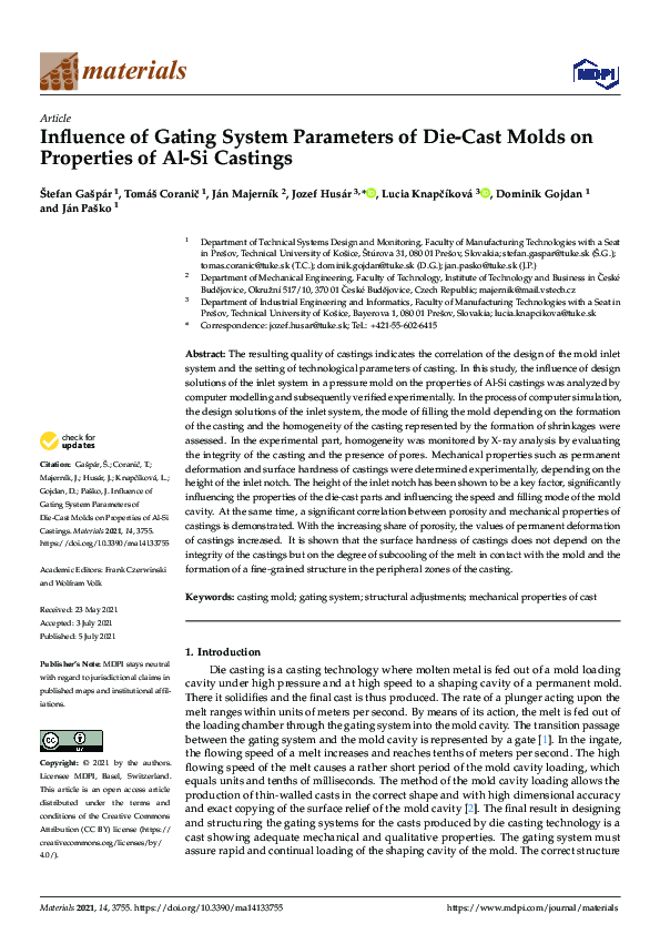 (PDF) Influence of Gating System Parameters of Die-Cast Molds on Properties of Al-Si Castings