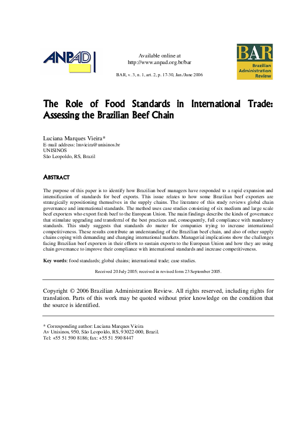 (PDF) The role of food standards in international trade: assessing the ...